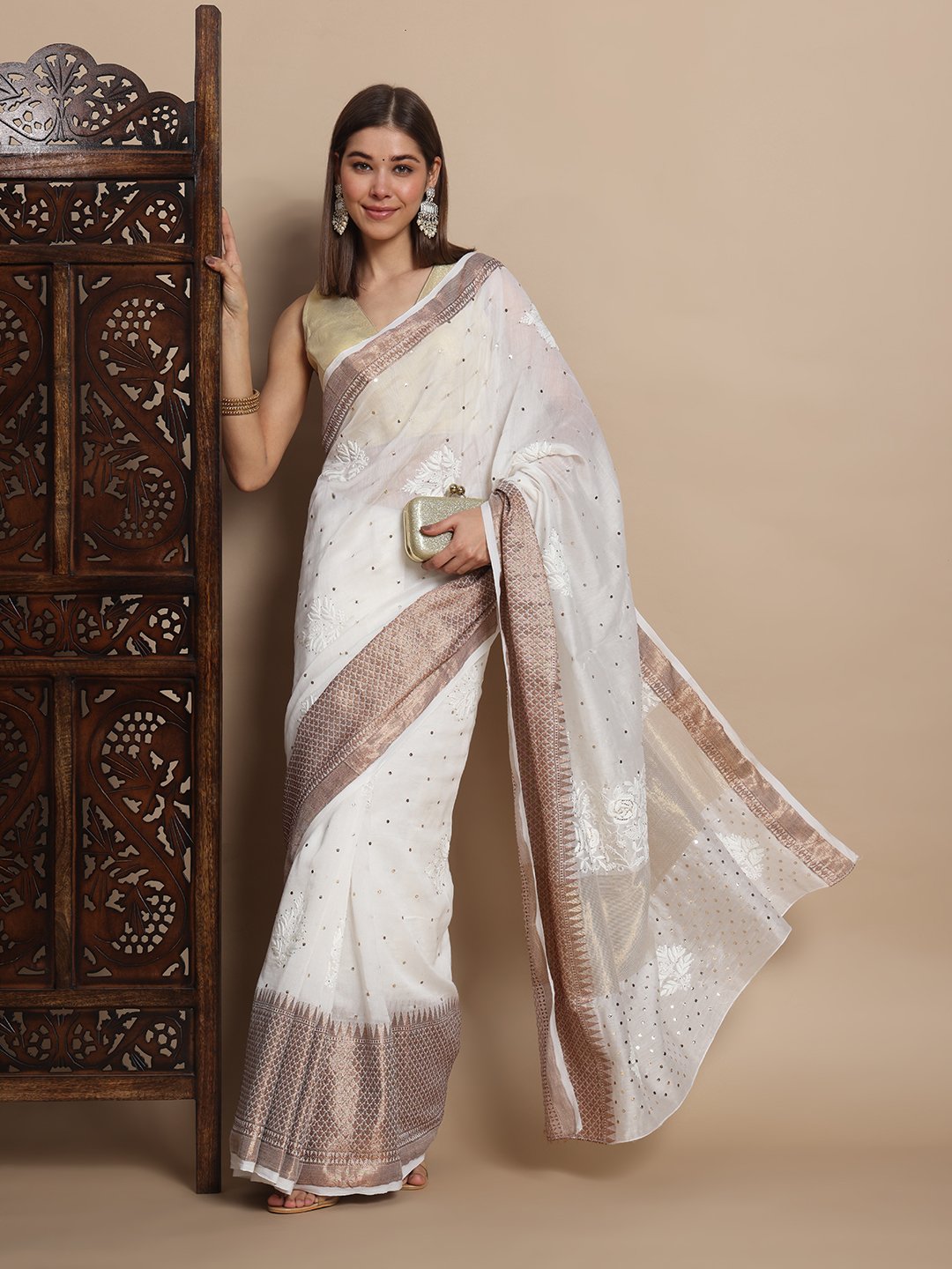 ChikanKari Maheshwari silk saree – Best Chikankari Clothes website in India